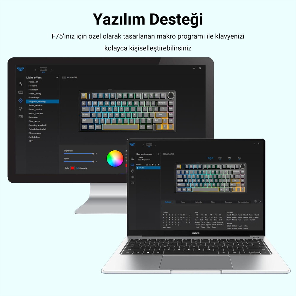 Aula F75 Reaper Switch Hot Swap TKL RGB Pastel Kablosuz Gaming Klavye ...