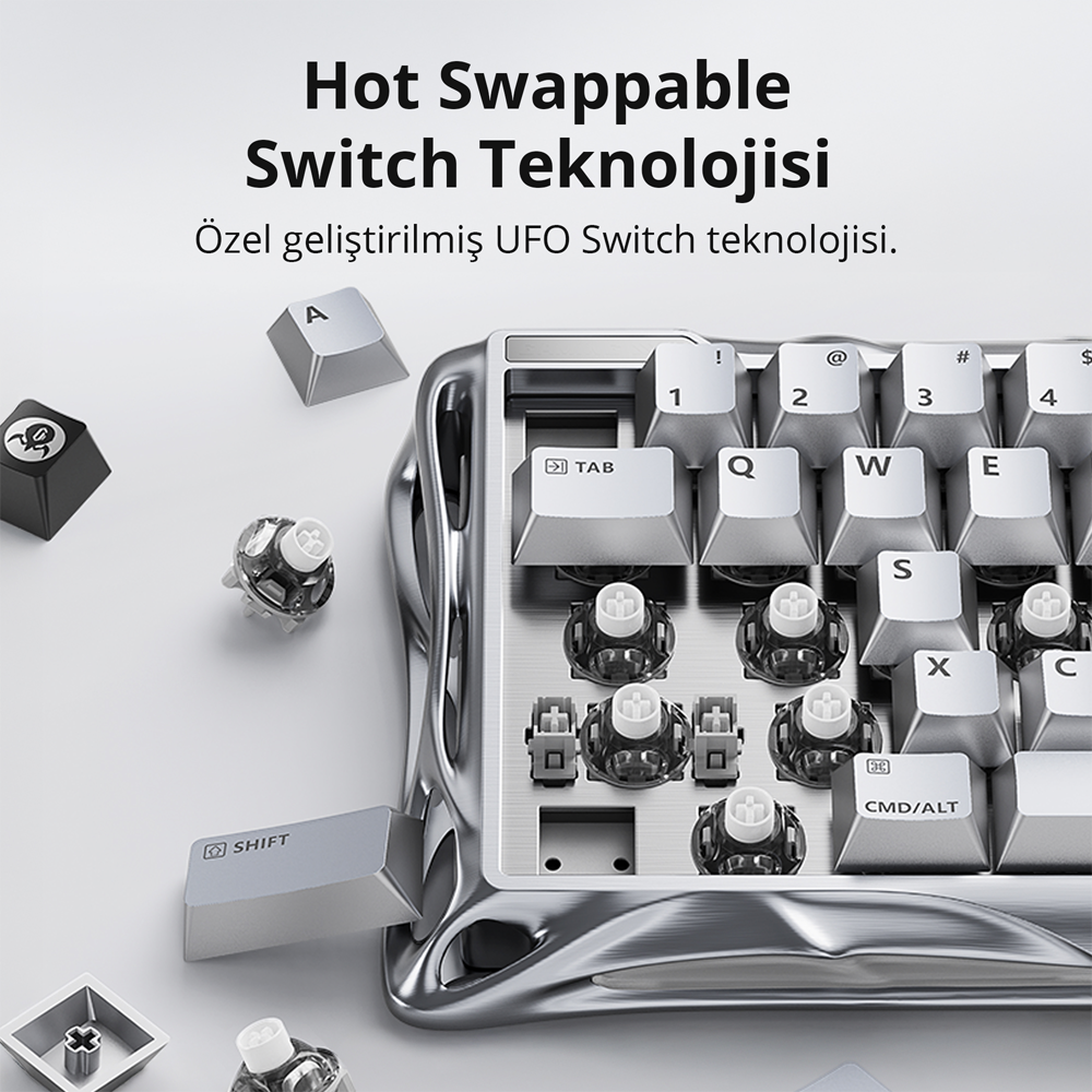 GravaStar Mercury V60 Pro RGB Manyetik Switch Ingilizce Q Chrome Silver ...